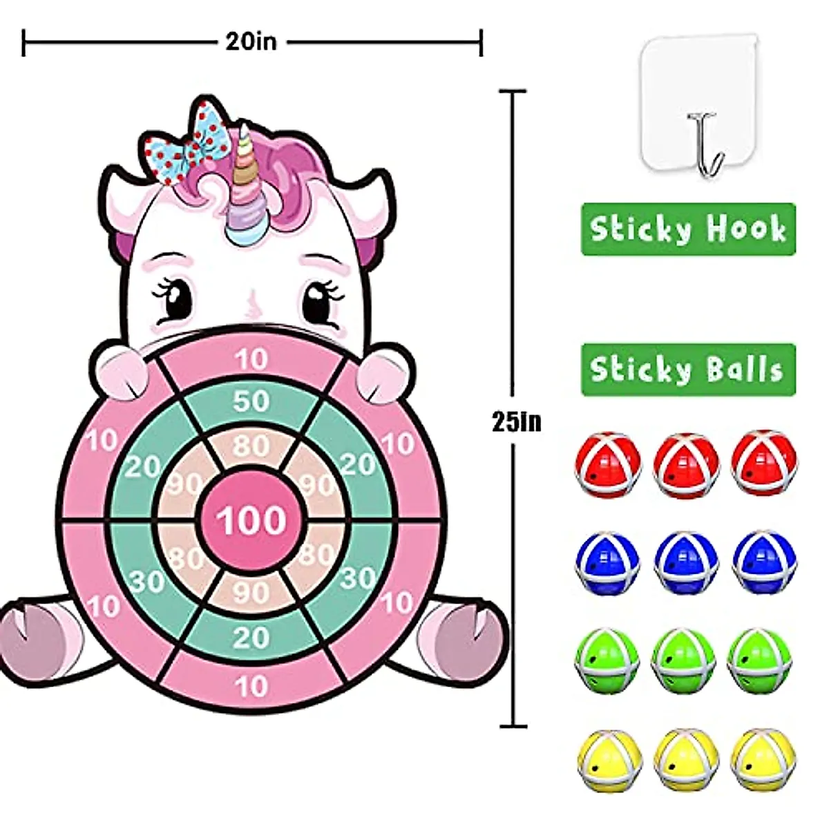 Toys for Girls, 25" Large Unicorn Dart Board Game for Kids, Party Games Girls Toys Age 3-12, Easter Basket Stuffers Christmas Birthday Gifts for 6-10 Year Old Girls, Toddler Outdoor Toys-12 Balls
