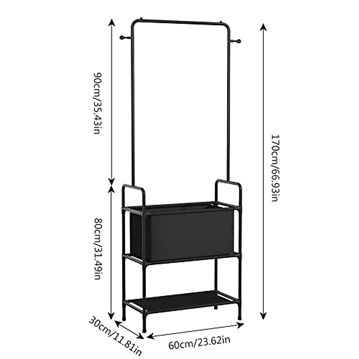 UDEAR Clothes Rack,Standard Garment Rack with Large Storage Bag,2 Non-woven Fabric Storage Shelves and 2 Hooks,Black