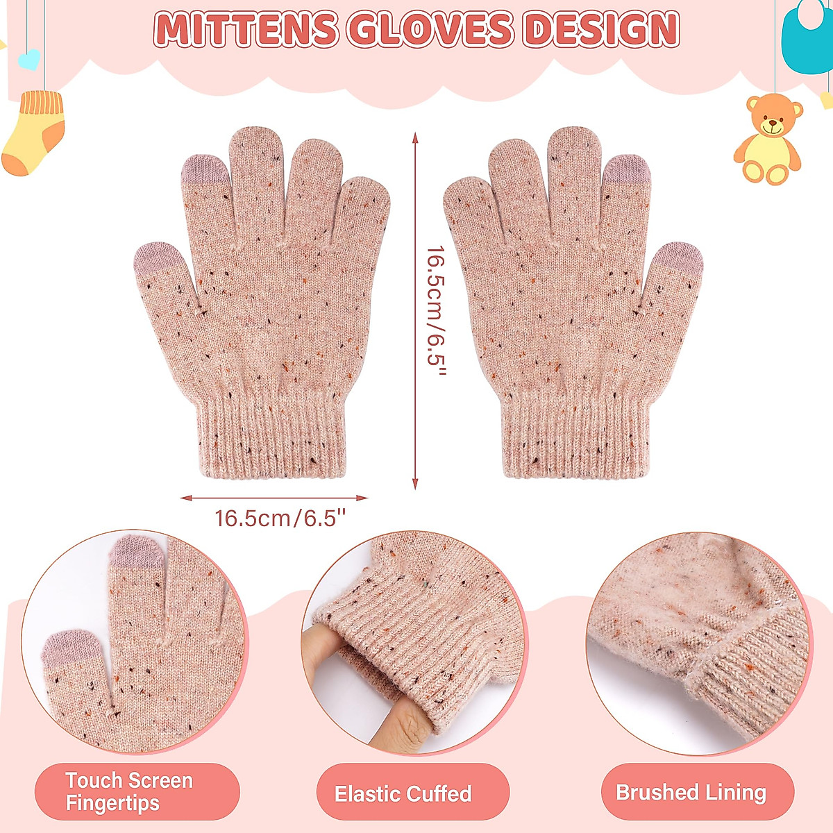 Toddler Kids Winter Hats Touchscreen Gloves Scarfs Set Pompom Beanie Caps Neck Warmer with Fleece for 5-8 Years Old Baby Girls Boys Gifts