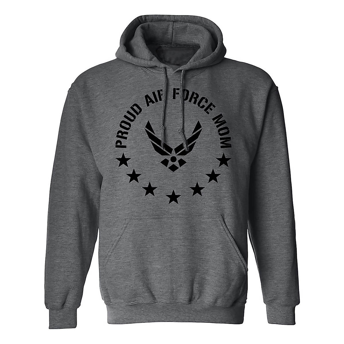 zerogravitee Proud Air Force Mom Hooded Sweatshirt in Dark Heather Gray - X-Large
