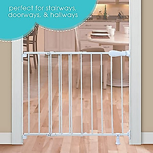 Summer Infant Top of Stairs Simple to Secure Metal Baby Gate, White Metal Finish – 30” Tall, Fits Openings up to 29” to 42” Wide, Baby and Pet Gate for Doorways and Stairways