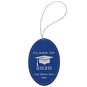 LaserGram Faux Leather Christmas Ornament, Grad Cap Class of 2023, 2024, 2025, 2026, 2027, Personalized Engraving Included (Dark Blue, Oval)
