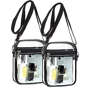 2 Pcs Clear Crossbody Purse Bag Stadium Approved Bag Transparent Shoulder Bag for Sports Games Concerts and Festivals (Black)