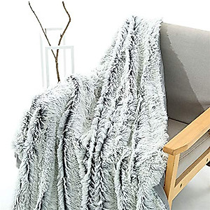 YOU SA Shaggy Longfur Faux Fur Throw Blanket, Microfiber Blanket for Couch Bed Chair Photo Props (Grey Based,63''x79'')