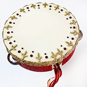 Tosnail Pack of 2 Pieces 7" Wooden Tambourine Hand Held Drum Bell, Single Row 5 Pairs Metal Jingles Percussion Musical Gift Educational Instrument for Kids and Adults