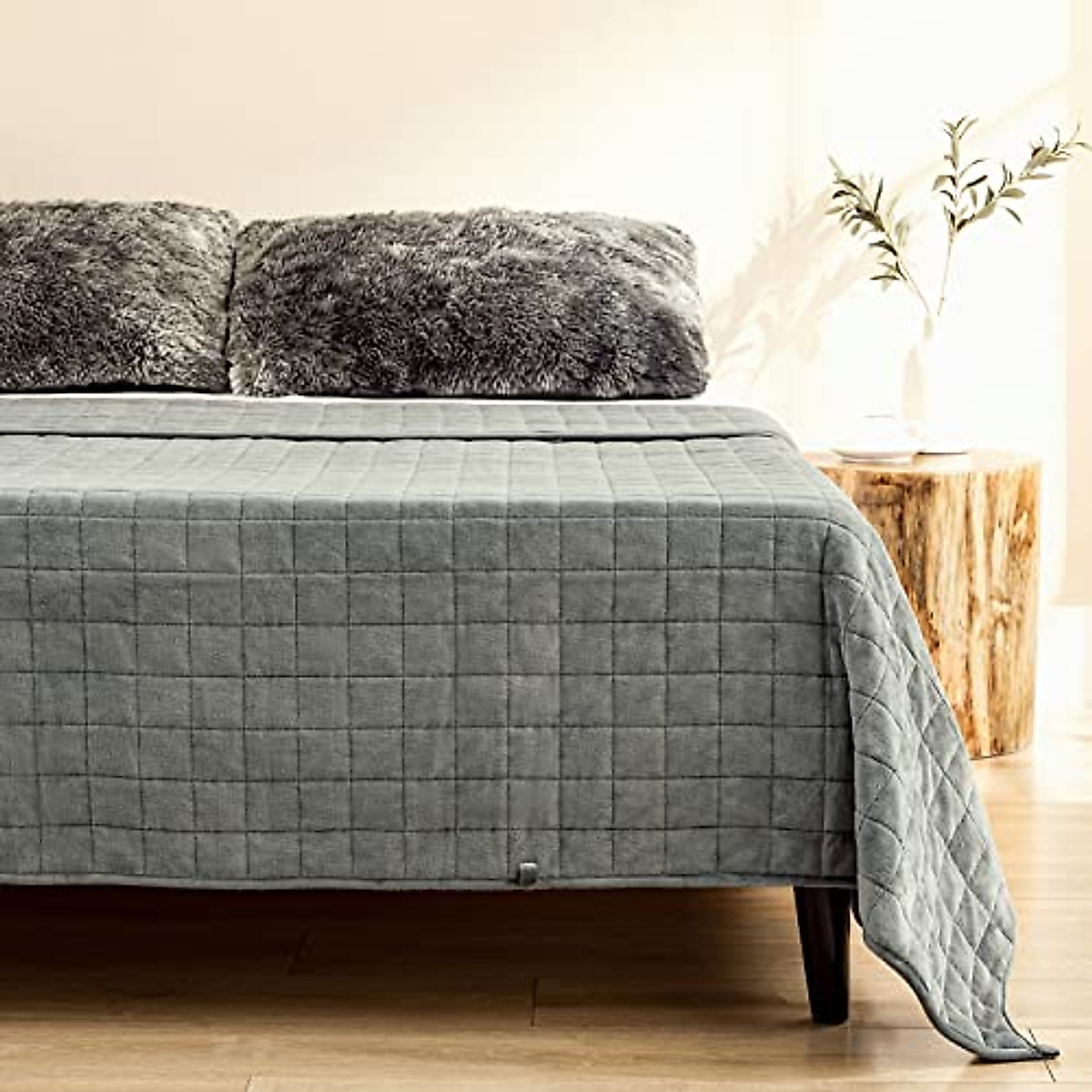 joybest Flannel Weighted Blanket, 2x2 Inch Compartments Oeko-Tex Certified Soft Fluffy Blanket with Premium Glass Beads, 15LBS 48x72Inches (Grey)…