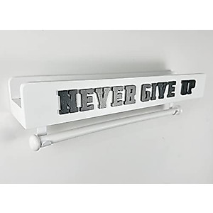 URBN BY MODERN HOME FINISHINGS 16 inch Wall Mounted Wood Floating Shelf Trophy and Lanyard Ribbon Medal Display Holder & Organizer Rack with Shelf and Hanging Rod