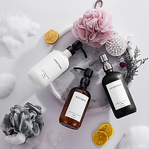 Supforce Kitchen Soap Dispenser Set with Ceramic Tray, 16.9oz Glass Dish Soap Dispenser with 12 Waterproof Labels and Stainless Steel Pump, Hand Soap Dispenser for Kitchen Bathroom Farmhouse