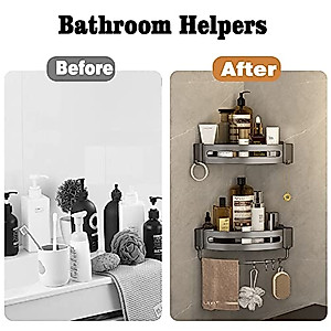 IMPHOM Shower Caddy Corner 2-Pack Shower Organizer Bathroom Shower Shelves with 8 Hooks Shower Caddy Shelf Organizer Rack,Large Capacity,Aluminum Shower Shelf for Inside Shower
