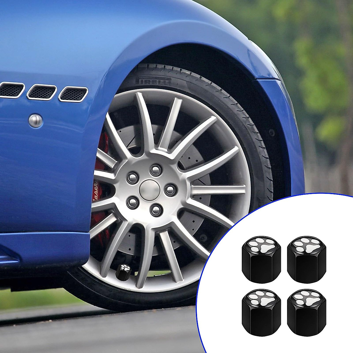 gunhunt 2 PCS Paw Print License Plate Cover, Aluminum Alloy License Plate Holder, with 4 PCS Paw Valve Stem Caps and 2 PCS Car Water Coaster, Universal for Most Car SKU Trucks Accessories Set