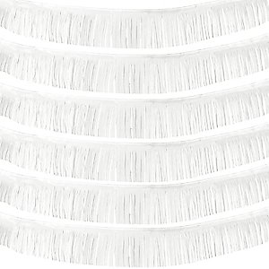 WILLBOND 6 Pieces 10 Feet Fringe Garland Foil Fringe Garland Metallic Tinsel Foil Garland Wall Hanging Fringe Banner for Wedding Birthday Parties Holiday Decorations and More (White)