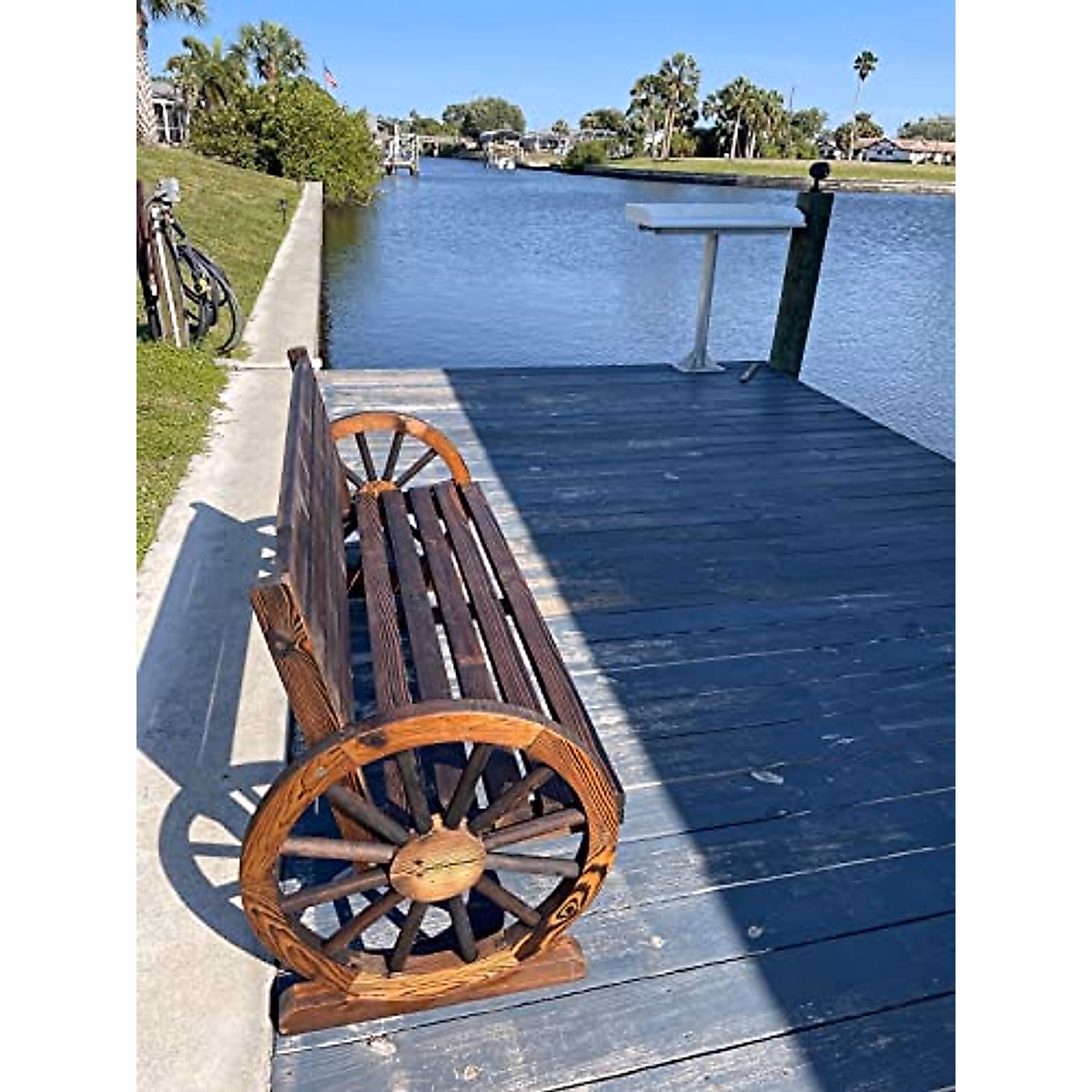 Kinfant Patio Bench Wooden Garden Seat - 55” Outdoor Rustic Brown 2-Person Wagon Wheels Furniture