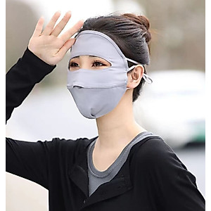 Face UV Face Covering UPF 50+ Women Sun Protection Face Mask Washable Reusable for Running Outdoors (Light grey,US,Alpha,Medium,Regular,Regular)