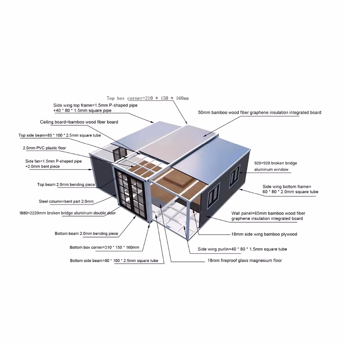 Expo Groups Portable 19x20 Ft Expandable Prefabricated Home 3+ bedrooms – Ideal for Hotels, Offices, Guard Houses, Shops, Villas, Complete Restroom, Pre-Wired (13x20FT)