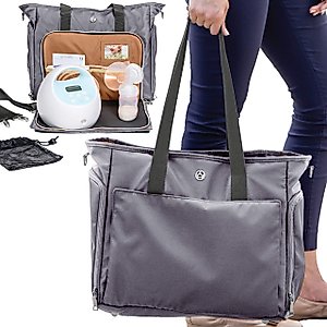 Zohzo Lauren Breast Pump Bag - Portable Tote Bag Great for Travel or Storage – Includes Padded Laptop Sleeve - Fits Most Major Pumps Including Medela and Spectra Breastpump (Black)