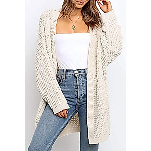 ZESICA Women's 2023 Fall Long Batwing Sleeve Open Front Chunky Knit Cardigan Sweater,B&Apricot,XX-Large