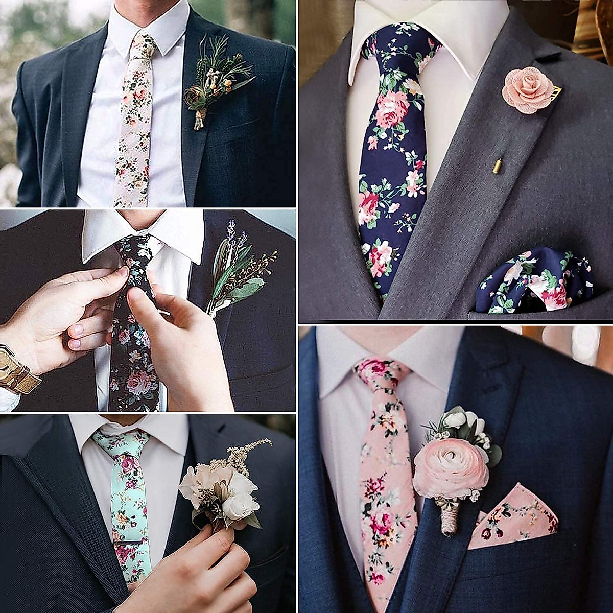 SUNOVELTIES Men's Floral Ties, Cotton Flower Print Skinny Tie Set (5 Pack)