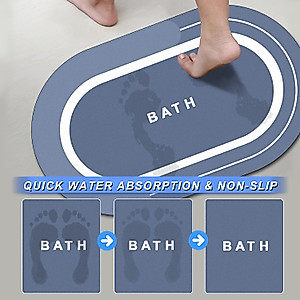 ibetto Quick Drying Bath Rug Super Absorbent Anti Slip Bathroom Rugs Rubber Kitchen Floor Mat Bath Rugs Simple Bath room Door Mat Shower Rug for in Front of Bathtub Blue (Small,40 * 60cm)