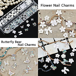Acrylic Butterfly Flower Bear Nail Art Pendant Art, Multi-shape Pearl Rhinestone Golden Metal Applique Jewelry Accessories Production (S1-Bow Rhinestones)