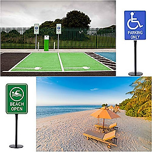 kdgarden Heavy Duty Cast Iron Sign Post and Base Kit - 12" DIA Stand with 48" Post and Bolts & Nuts for Hanging Signs, Portable Sign Holder for Parking and Recreational Use