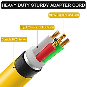 EXCELFU 30 Amp to 110 Adapter, 30 Amp to 15 Amp RV Adapter Extension Cord, NEMA TT-30P Male to 5-20r Female LIT 3-Way Outlet Splitter with Lighted End for RV Generators, 125 Volt, 10AWG, 2ft