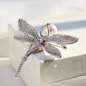 Crystal Pearl Dragonfly Brooch PIN Made with Swarovski Elements