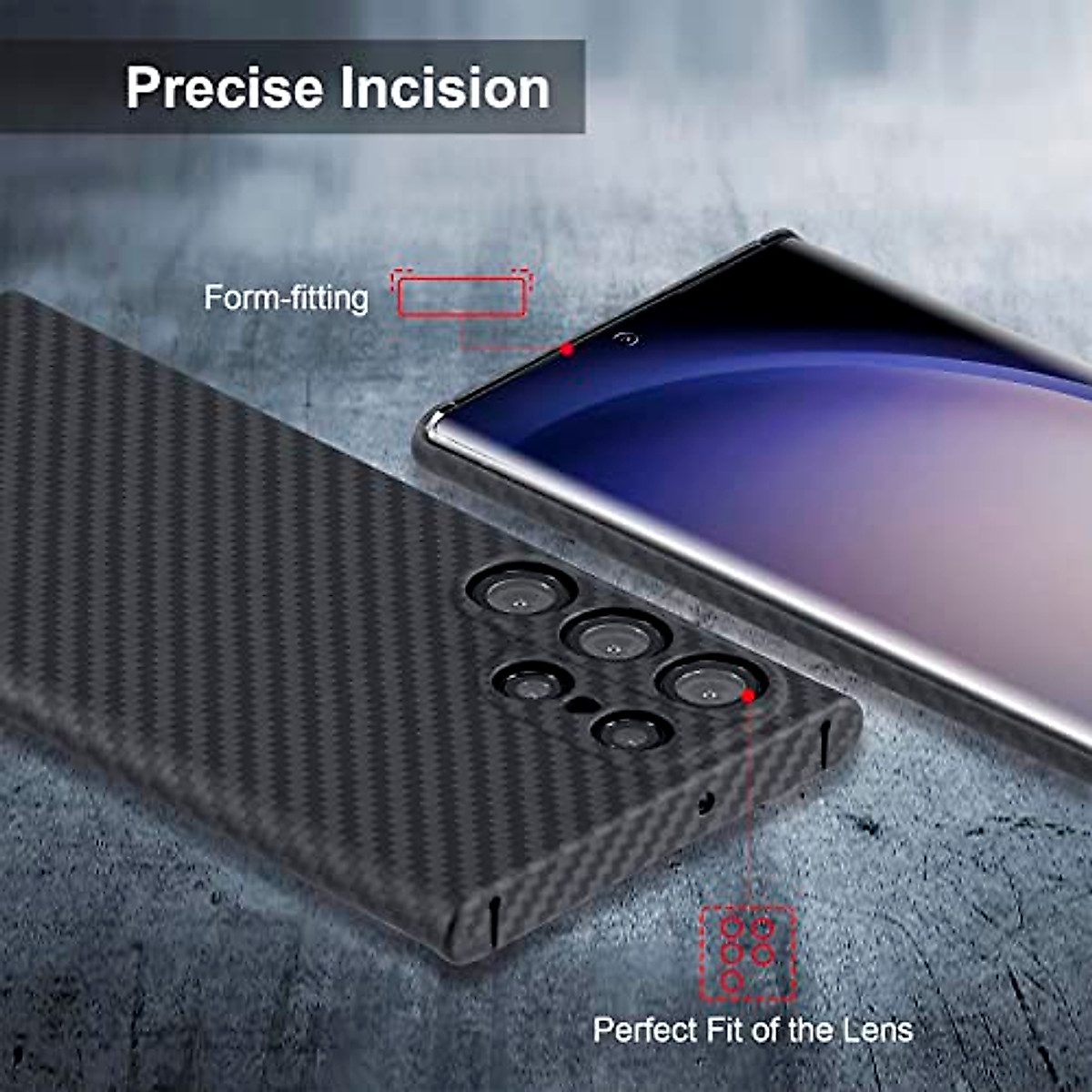 Carbon Fiber Samsung Galaxy S23 Ultra 6.8" Case, Slim Aramid, Lightweight, Anti-Scratch, Wireless Charging Support-Black