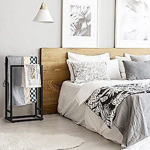 Towel Blanket Ladder Black Metal Blanket Ladder Holder and Free Standing Towel Rack 2 Tier Towel Holder Stand Hand Towel Drying Rack Black