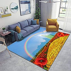 Yellow Brick Road Leading to The Oz or The Emerald City Area Rugs Floor Mat Non Slip Table Blanket Rugs Soft Door Mat Nursery Carpet for Living Room Home Indoor Outdoor Runner Rugs