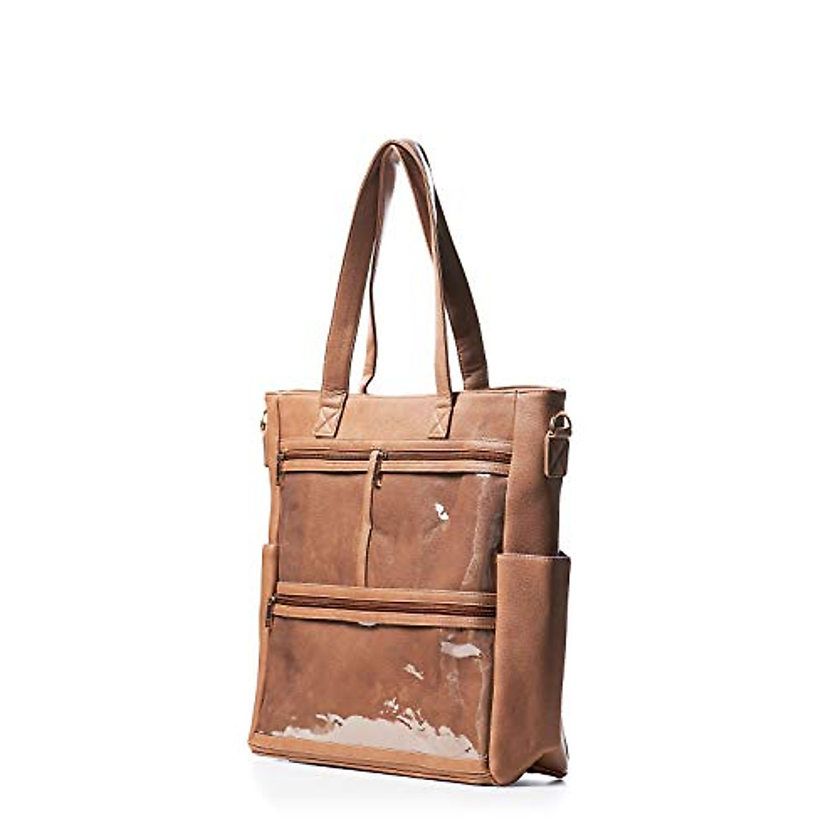 Camel Color Vegan Leather Tote Display Bag for Direct Sales Enamel Pins | Clear Pocket ITA Product Display Marketing Bags | Gift for Color Nail Strips Wow Senegence Essential Oils Bag LipSense