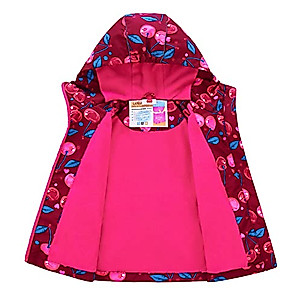 DILIBA Girls Rain Jacket Lightweight Waterproof Windbreaker Hooded Raincoat Winter Warm Fleece Lined Coat for Kids Wine Red Heart 9-10 Years
