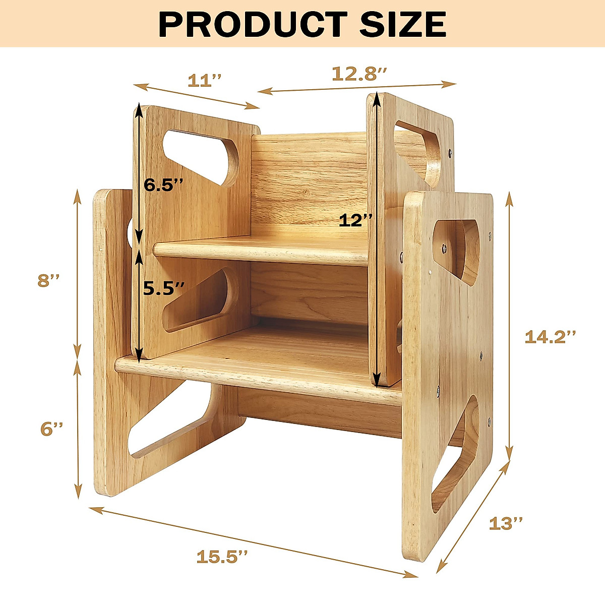 Royxen Montessori Weaning Table and Chair Solid Wood Toddler Table and Chair Set 2 Level Height, Cube Chairs for Toddlers
