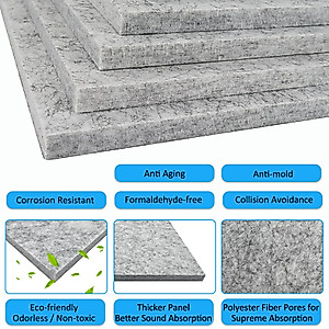 BXI Thickened Sound Absorbing Panels - 12 Pack 12 X 12 X 0.5 Inches Dense Acoustic Panels, Echo Noise Reducing Sound Panels, Tackable Studio Panels for Wall and Ceiling Acoustic Treatment