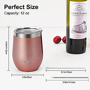 Waipfaru Wine Tumbler, 12 Oz Insulated Wine Tumbler With Lid and Straw, Stainless Steel Stemless Cup, Double Wall Vacuum Wine Tumbler for Wine Coffee Cocktails, Travel & outdoors (Rose Gold)