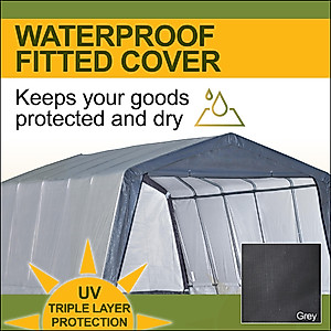 New Yard 12 x 20 ft. Heavy Duty All-Season Carport Canopy and Portable Garage Shelter with Steel Frame and Waterproof UV Cover and Zippered Roll-Up Doors for Cars, Trucks, and SUVs Grey