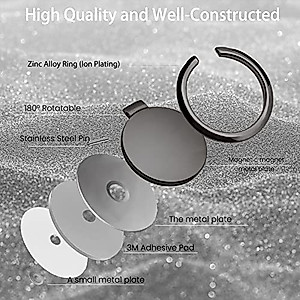 OBHEI Metal Cell Phone Ring Holder Finger Ring Stand, 360 Degree Rotation Ring Kickstand Grip Holder for Magnetic Car Mount, Black