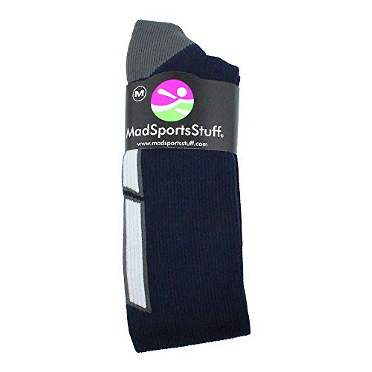 MadSportsStuff Softball Logo Over the Calf Socks (Navy/White/Graphite, Small)