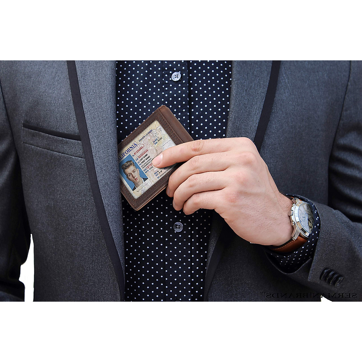 SERMAN BRANDS RFID Blocking Slim Bifold Genuine Leather Minimalist Front Pocket Wallets for Men with Money Clip Thin Gift (Texas Brown 1.S)