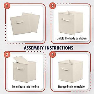 Ornavo Home Foldable Collapsible Storage Box Bins Shelf Basket Cube Organizer with Dual Handles - Set of 6-13 x 13 x 13 - Beige