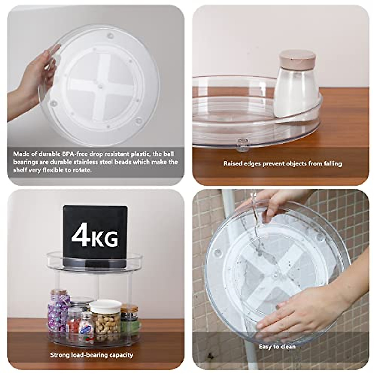 Clear Lazy Susan Organizer for Cabinet 2 Tier 360°Rotating 11 inches Lazy Susan Turntable Organizer Bins Bathroom Organizer Countertop Organization Storage Container for Kitchen, Pantry, Cupboard