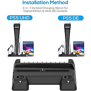 Tobo Cooling Stand for PS5 Dual Controller Charging Stand Charging Dock Vertical Stand for PS5 Playstation5 Digital Edition/Ultra HD Disc Edition with 11pcs Game Rack Organizer TD-385GA