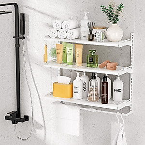 CPPDEL Over The Toilet Storage, 23.8" Lx8.46 Wx23.8 H, 3-Tier Adjustable Metal Bathroom Organizer Expandable Over Toilet Storage, Floating Heavy Duty Bathroom Storage, Space Saver w/Hanging Rod-White