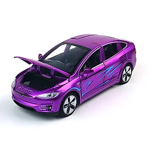 Model X Toy Car, 1:32 Zinc Alloy Diecast Car Toys for Kids, Pull Back Collectible Vehicle Toy Door Opening Scale Car Model with Sound and Light, Birthday Gift for Boys Girls 3+ Years Old