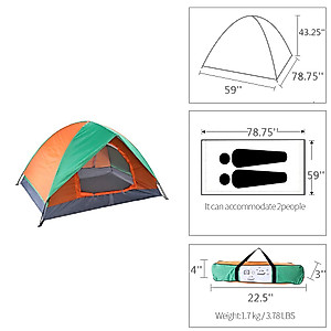 Ochine 1/2/4 Person Camping Tent Family Tents Pops Up Tent Waterproof Windproof Easy Setup Tent Lightweight Dome Tent for Outdoor Camp, Backpacking, Hiking, etc (Ship from USA)