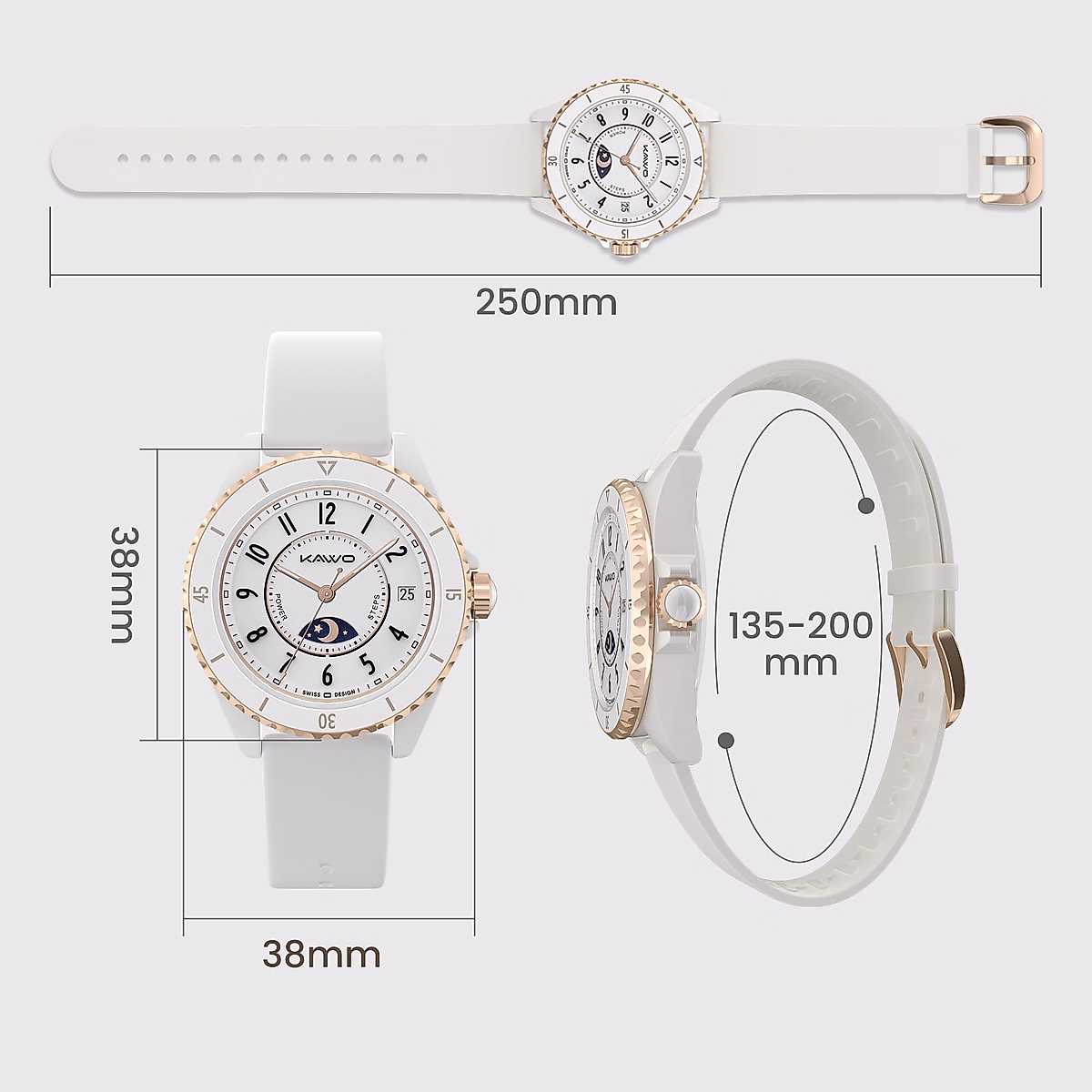 KAVVO Oyster Mini 38mm Bluetooth Smartwatch for Women, 1.1'' Delicate AMOLED Always-On Display, Rotating Bezel, Fitness Tracker with Female Health, Heart Rate Blood Oxygen Monitor(Ceramic White)