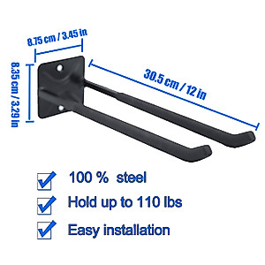 Ultrawall Lumber Storage Metal Rack with 3-Level and Garage Hooks for Snow Board Hook Tire Rack