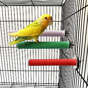 NEWCOMDIGI Colorful Bird Perch Stand, Birdcage Toys, Natural Wood Platform and Paw Grinding Sticks for Parrot, Budgies, Parakeet, Cockatiels, Hamster, Conure, Lovebirds, Gerbil, Rat, Mouse(4 PCS Set)