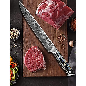 SANMUZUO Carving Knife - 9 inch Slicing Knife- Xuan Series - VG10 Damascus Steel Kitchen Meat Cutting Knife - Resin Handle (Starry Black)
