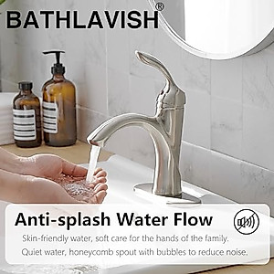 BATHLAVISH Bathroom Faucet Brushed Nickel Single Handle One Hole Vanity Satin Sink with Pop Up Drain Assembly Bath with Overflow Stream Basin Mixer Tap Lavatory Commercial Supply Line