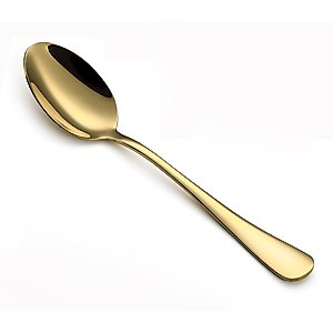 WYT Gold Teaspoons Set of 8, Stainless Steel Gold Silverware Dessert Spoon, Coffee Spoon, Mirrored Finish, Dishwasher Safe, 6.7-Inches